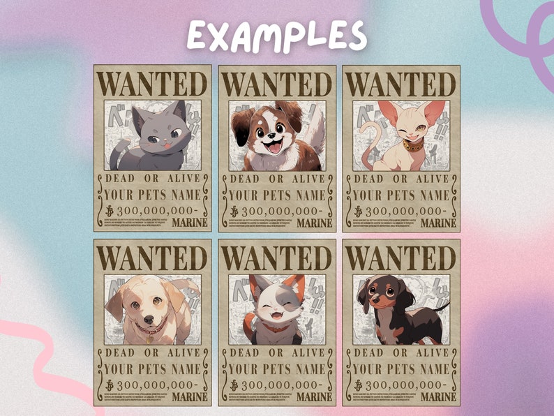 CUSTOM WANTED POSTER Pets Digital Download Portrait Cartoon Artwork ...