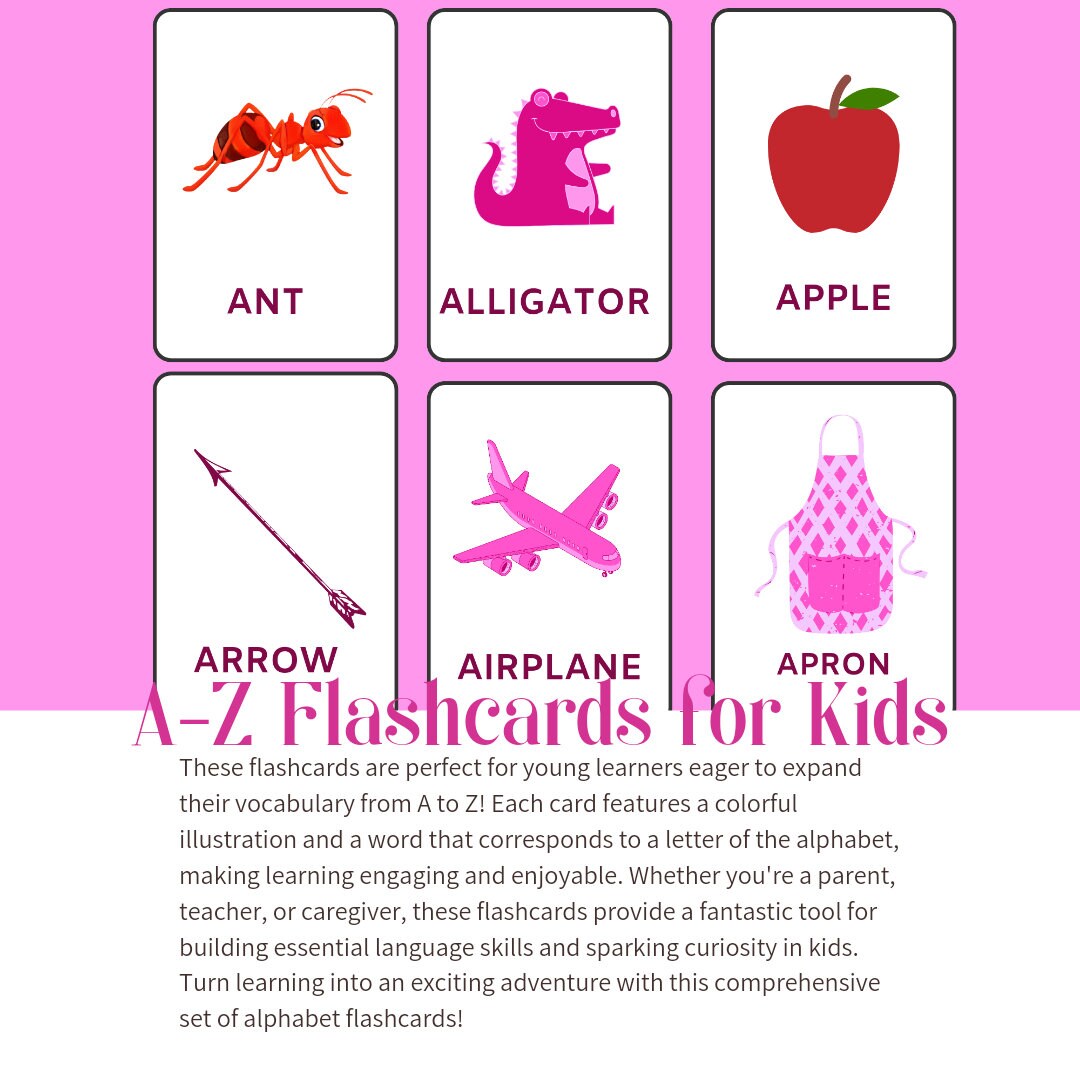 A-Z Flashcards for Kids Flashcards for Learners Pink Version - Etsy