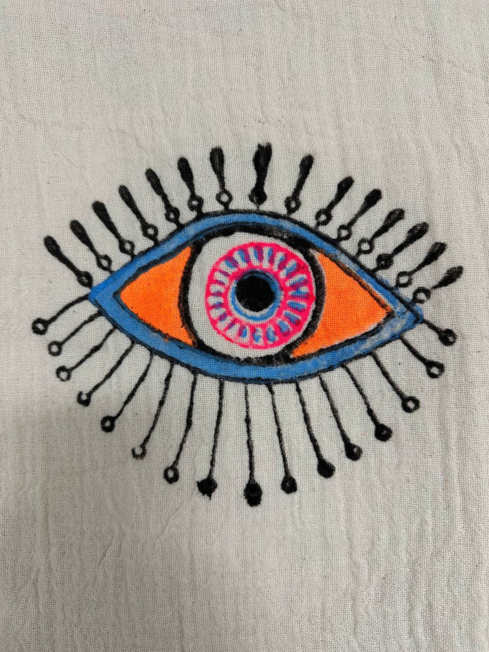 Evil Eye Bath Robe, Boho Handmade Wood Block Printed Muslin Kimono, 100 ...