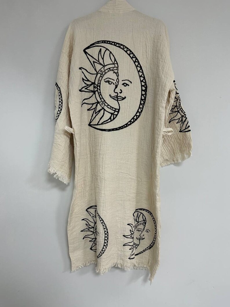 Babada Home Boho Handmade Wood Block Printed Muslin Kimono, 100% Cotton ...