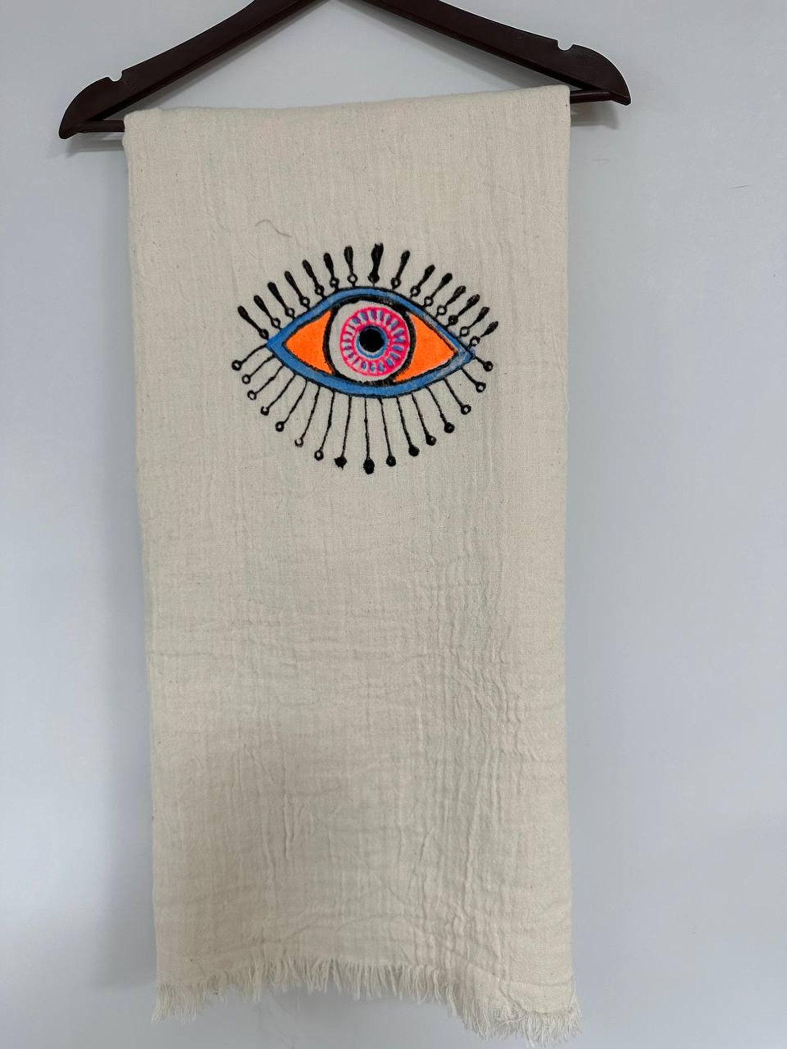 Evil Eye Bath Robe, Boho Handmade Wood Block Printed Muslin Kimono, 100 ...