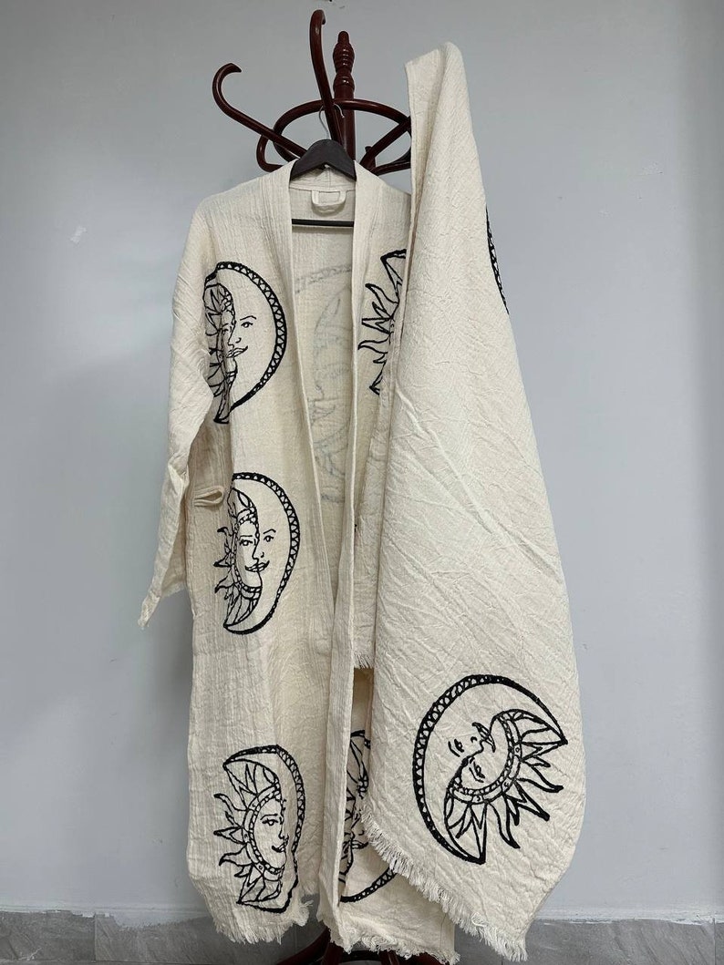 Babada Home Boho Handmade Wood Block Printed Muslin Kimono, 100% Cotton ...