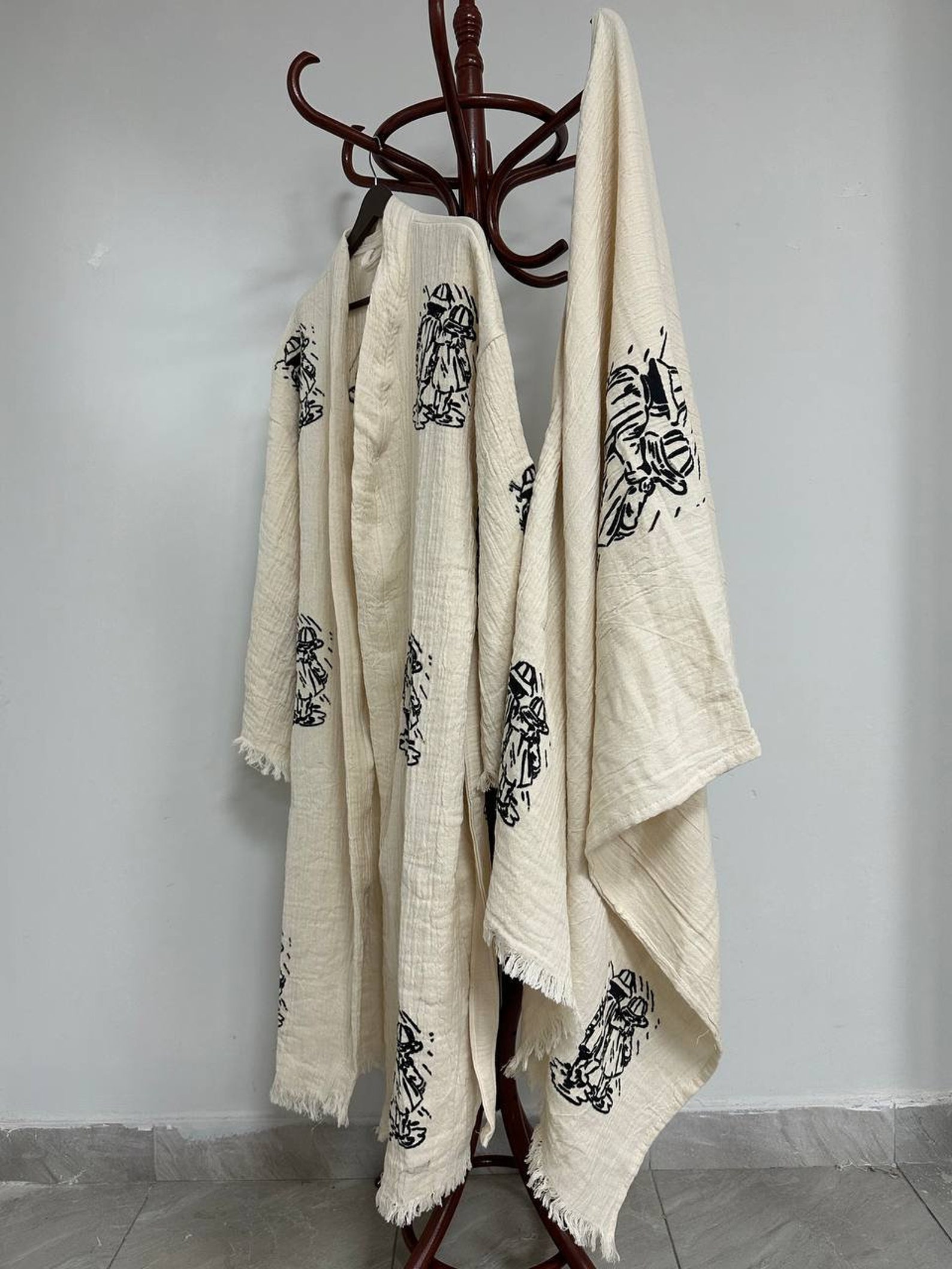Babada Home Boho Handmade Wood Block Printed Muslin Kimono, 100% Cotton ...