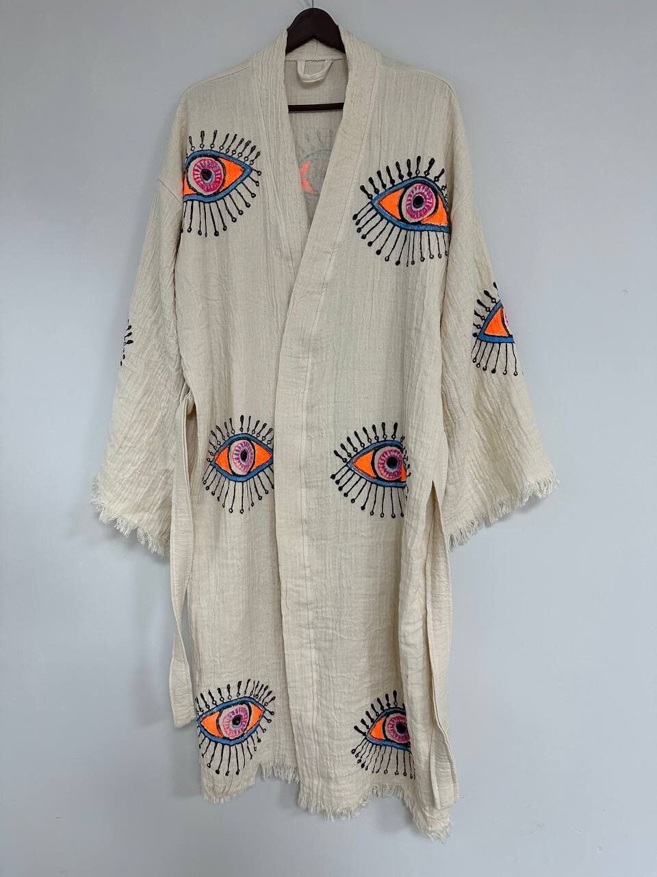 Evil Eye Bath Robe, Boho Handmade Wood Block Printed Muslin Kimono, 100 ...
