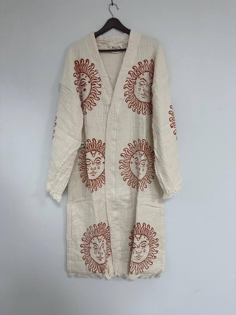Babada Home Boho Handmade Wood Block Printed Muslin Kimono, 100% Cotton ...