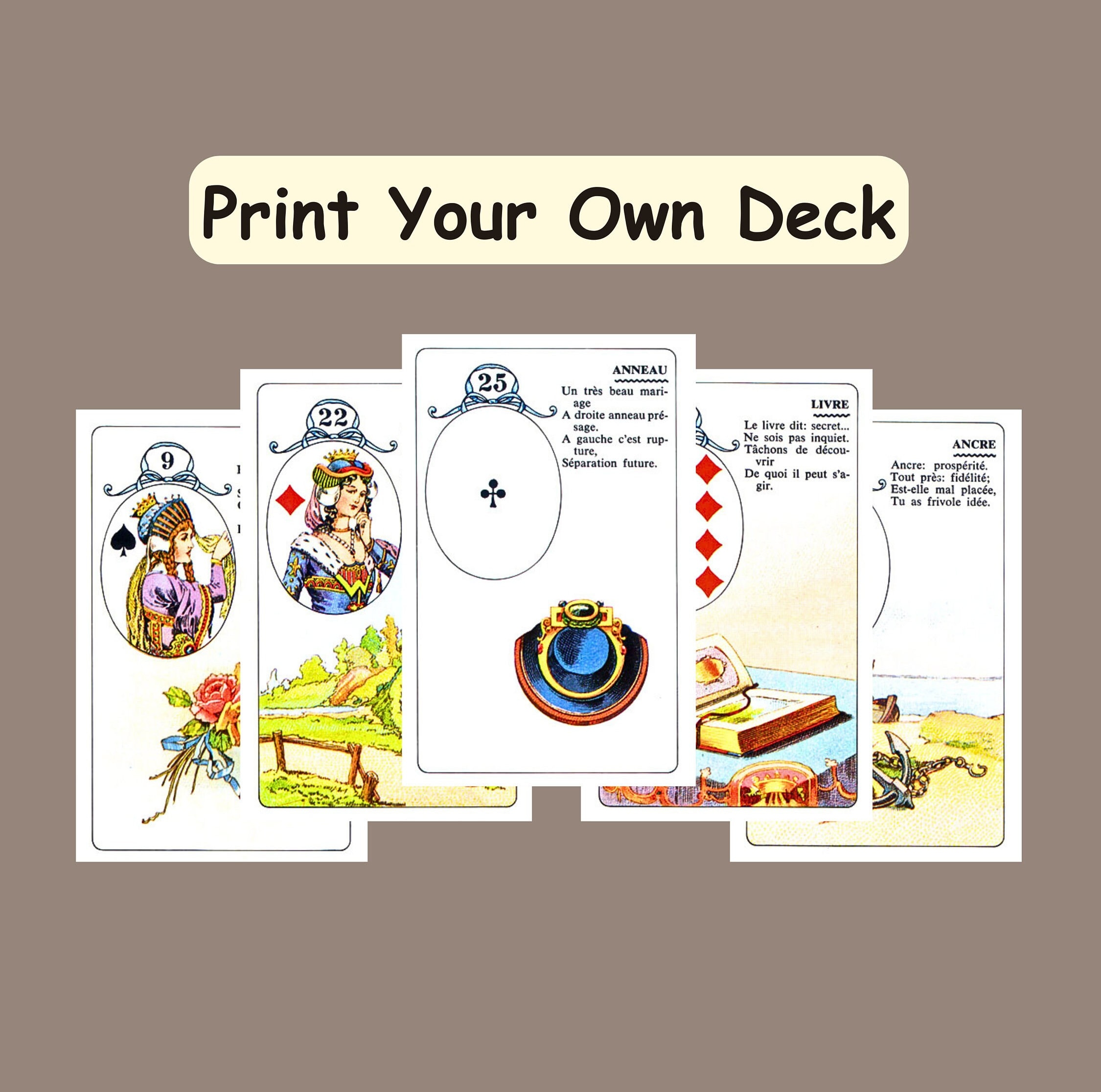 Lenormand, Carta Mundi, Petit Lenormand, Vintage Card Deck, Instant ...