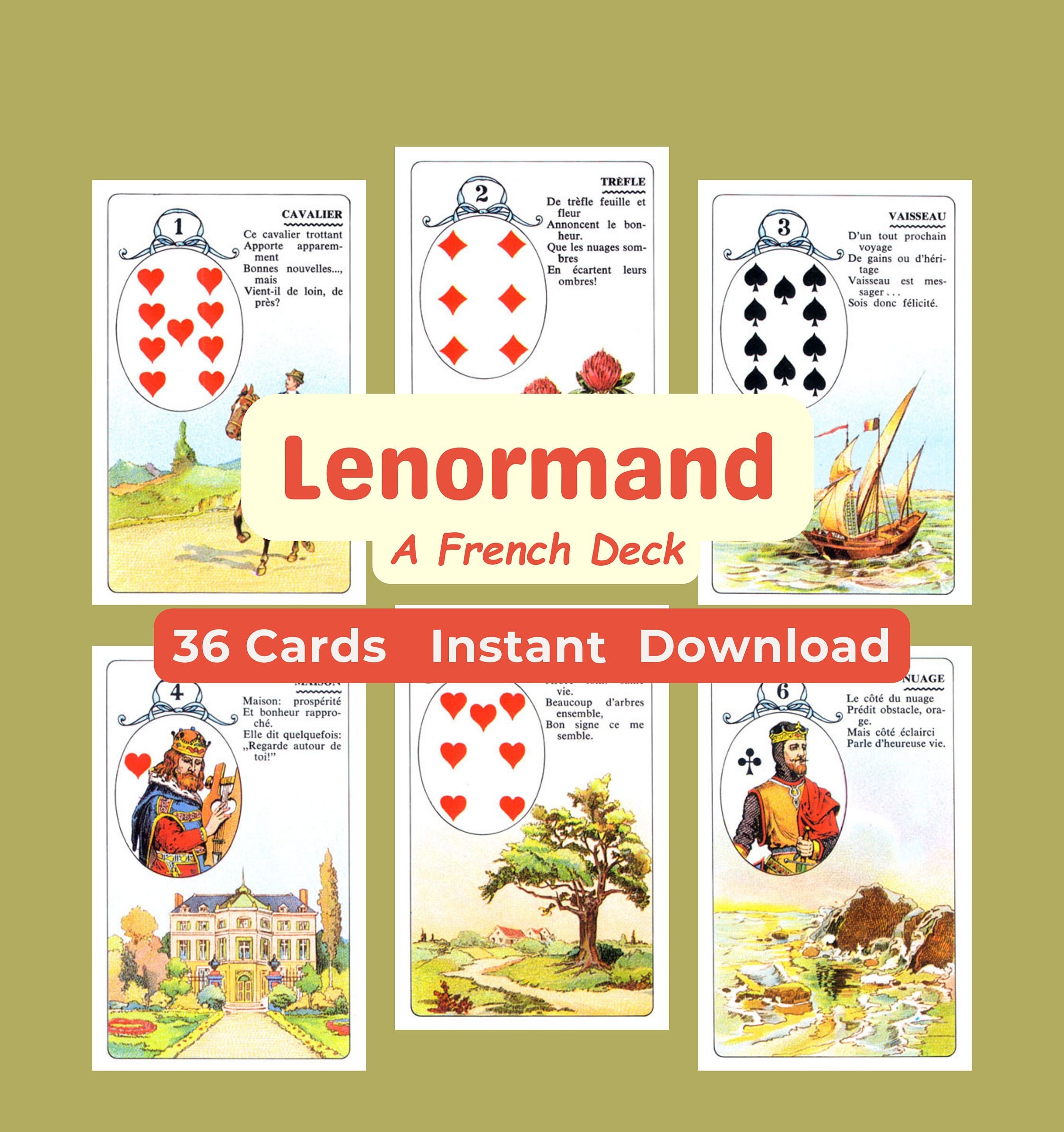 Lenormand, Carta Mundi, Petit Lenormand, Vintage Card Deck, Instant ...