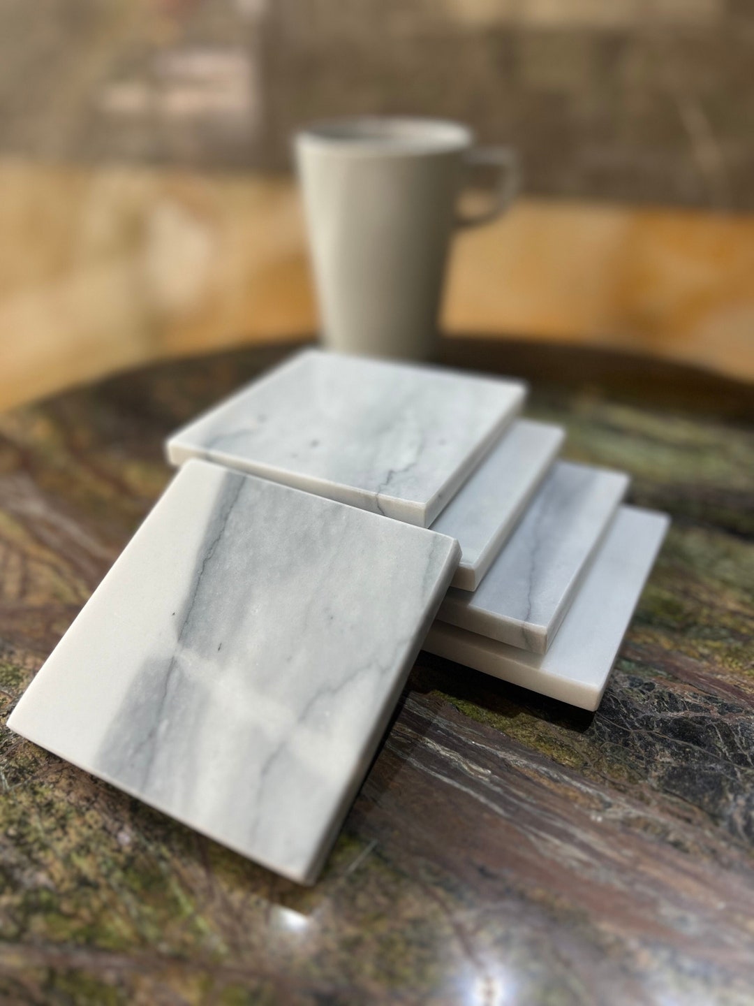 Marble Coaster Set of 5, Square Coaster Set, Marble Coasters, Wine ...