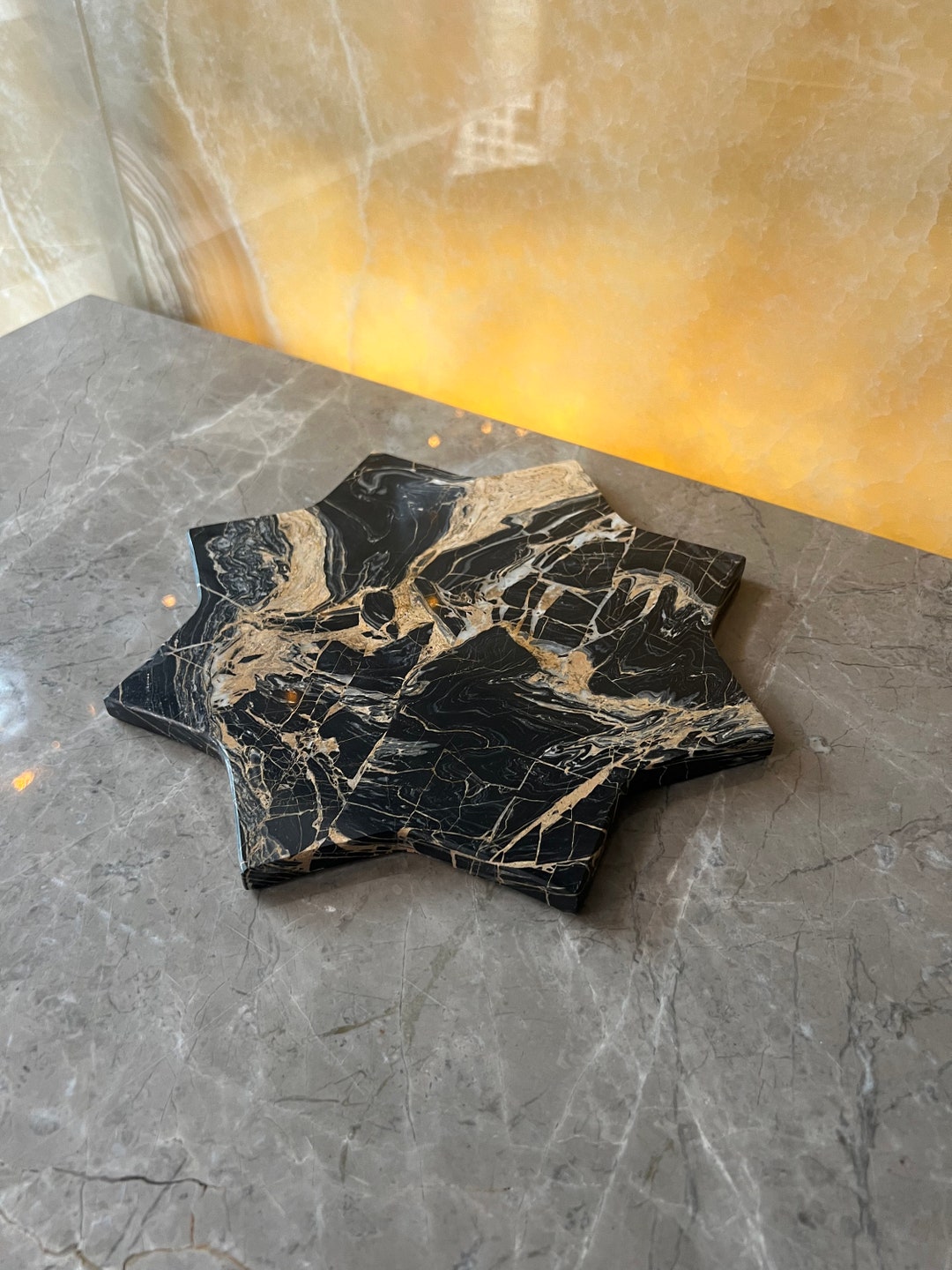 Handcrafted Marble Organizer, Black Marble Tray, Decorative Marble ...