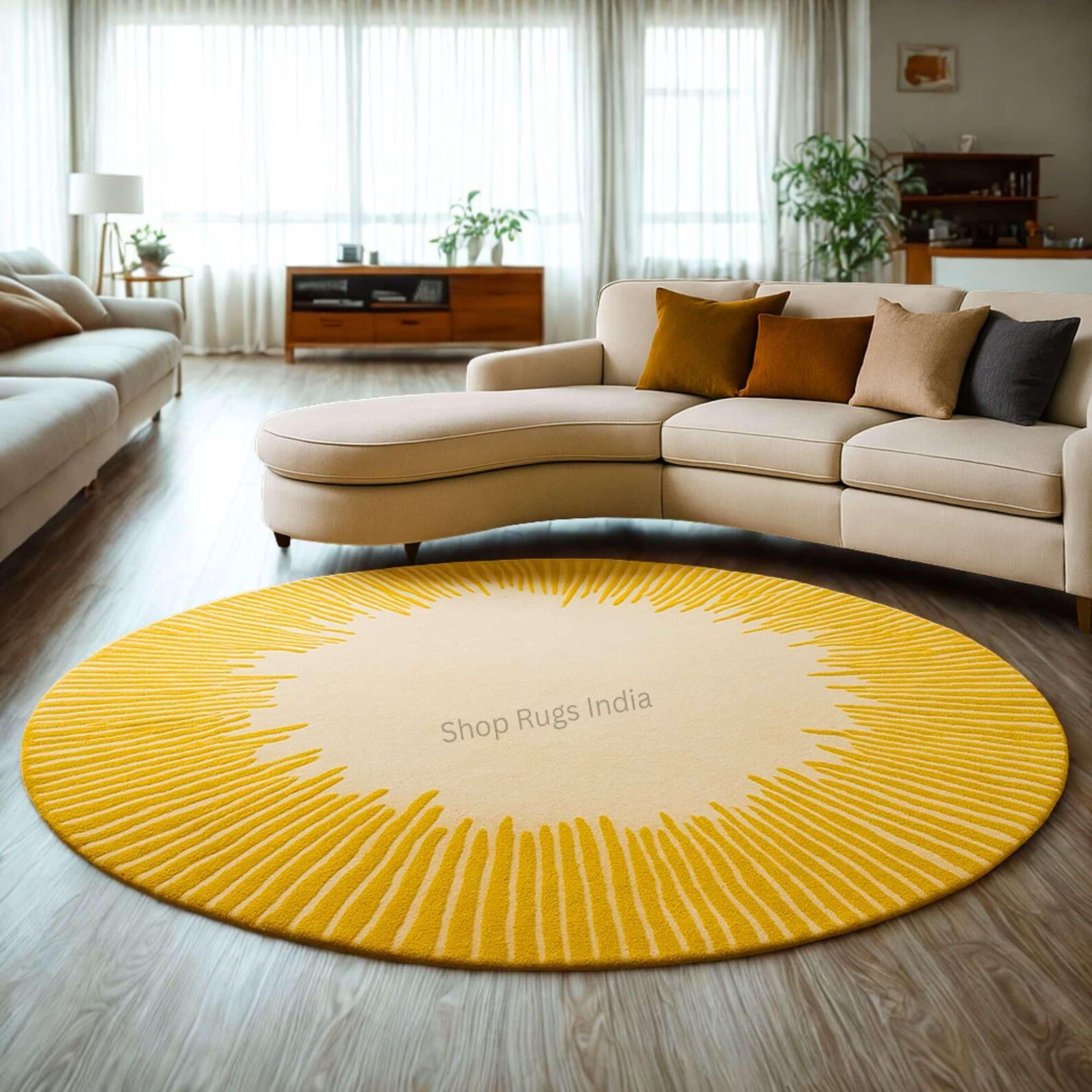 Hand Tufted Round Rug Sunburst Rug Round for Living Room, Bedroom and ...