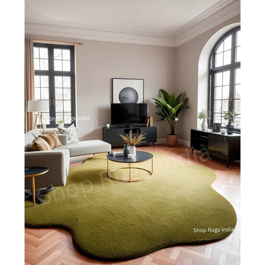Irregular Shape Rug Tufted Rug for Living Room Olive Green Carpet for ...