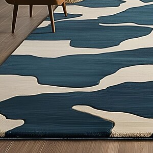 Blue Abstract Hand Tufted Rug for Living Room, Bedroom, Office 100% ...