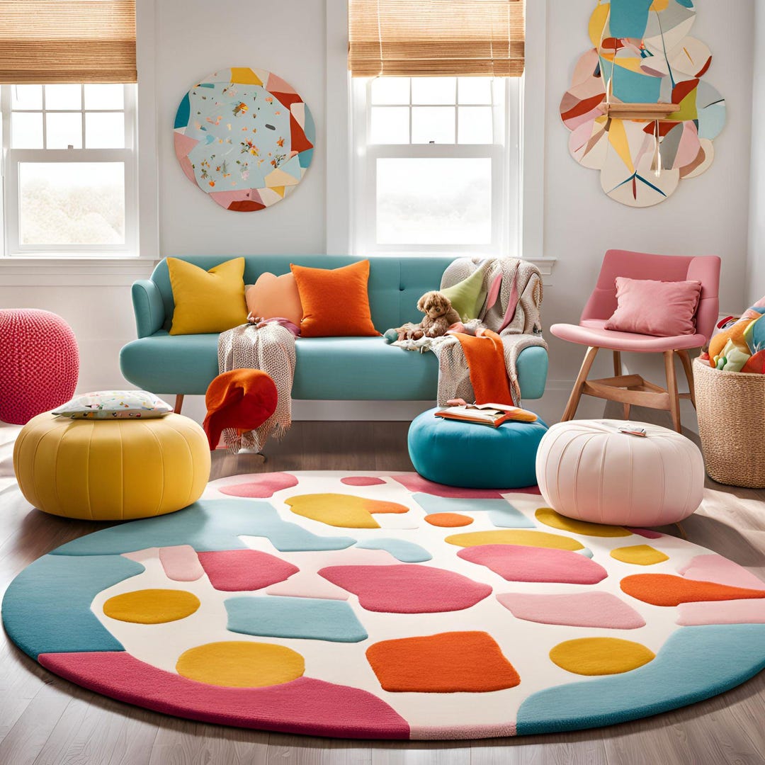 Round Kids Rug Playful Tufted Rug for Kids Soft Wool Rug for Boy and ...