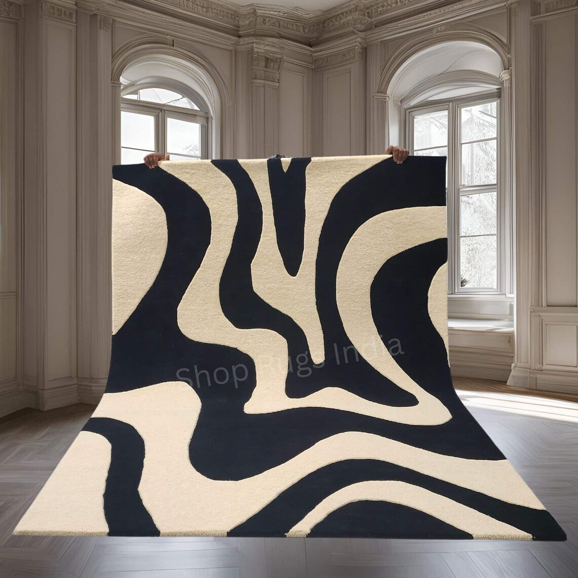 Melting Rug Hand Tufted Wool Rug 5x8 Abstract Wool Tuft Rug for Living ...
