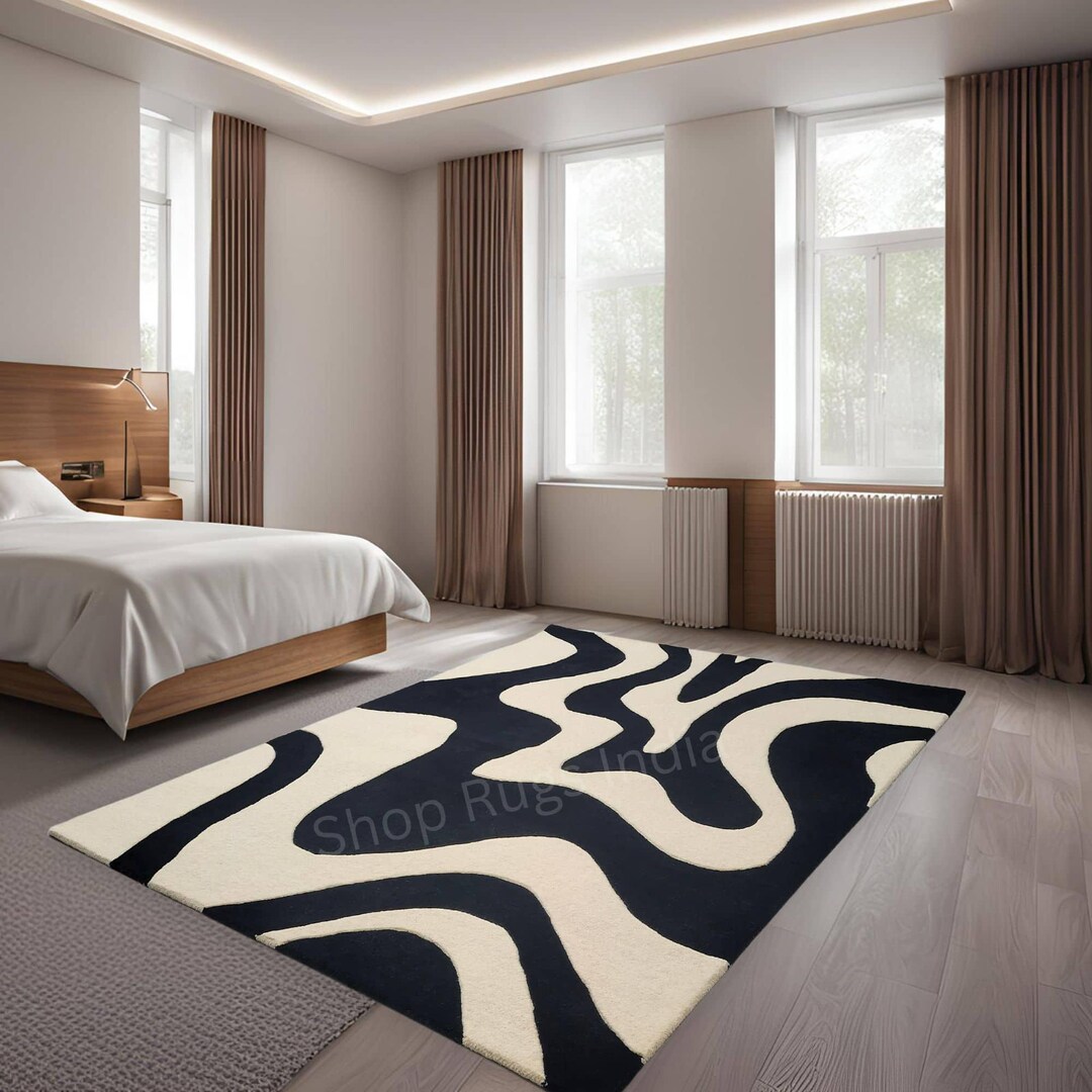 Melting Rug Hand Tufted Wool Rug 5x8 Abstract Wool Tuft Rug for Living ...