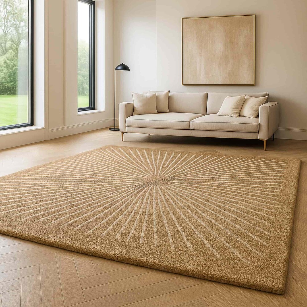 Hand Tufted Wool Sunburst Rug, Modern Brown Area Rug - Etsy