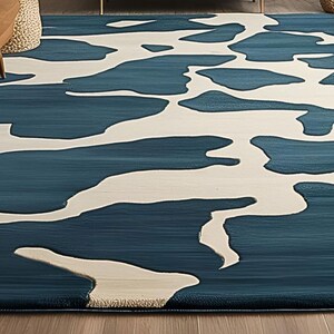 Blue Abstract Hand Tufted Rug for Living Room, Bedroom, Office 100% ...