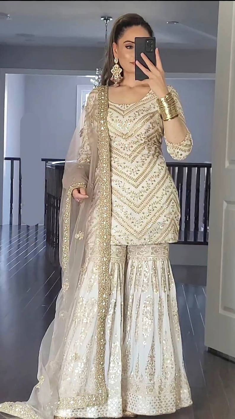 Pakistani Sparkling Indian Sharara Suit for Woman USA, Georgette Fully ...