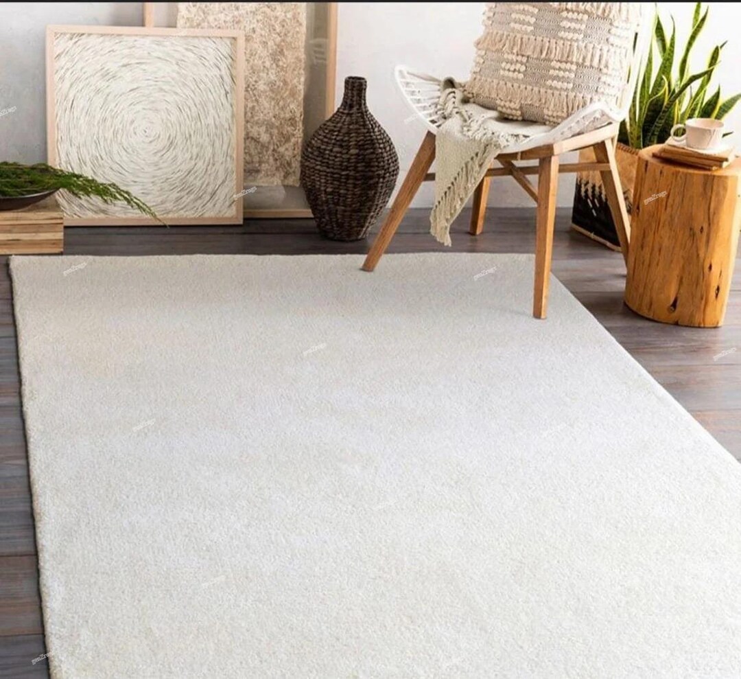 Plain White Hand Tufted Design Wool Area Rug for Kids Room, Stripped ...