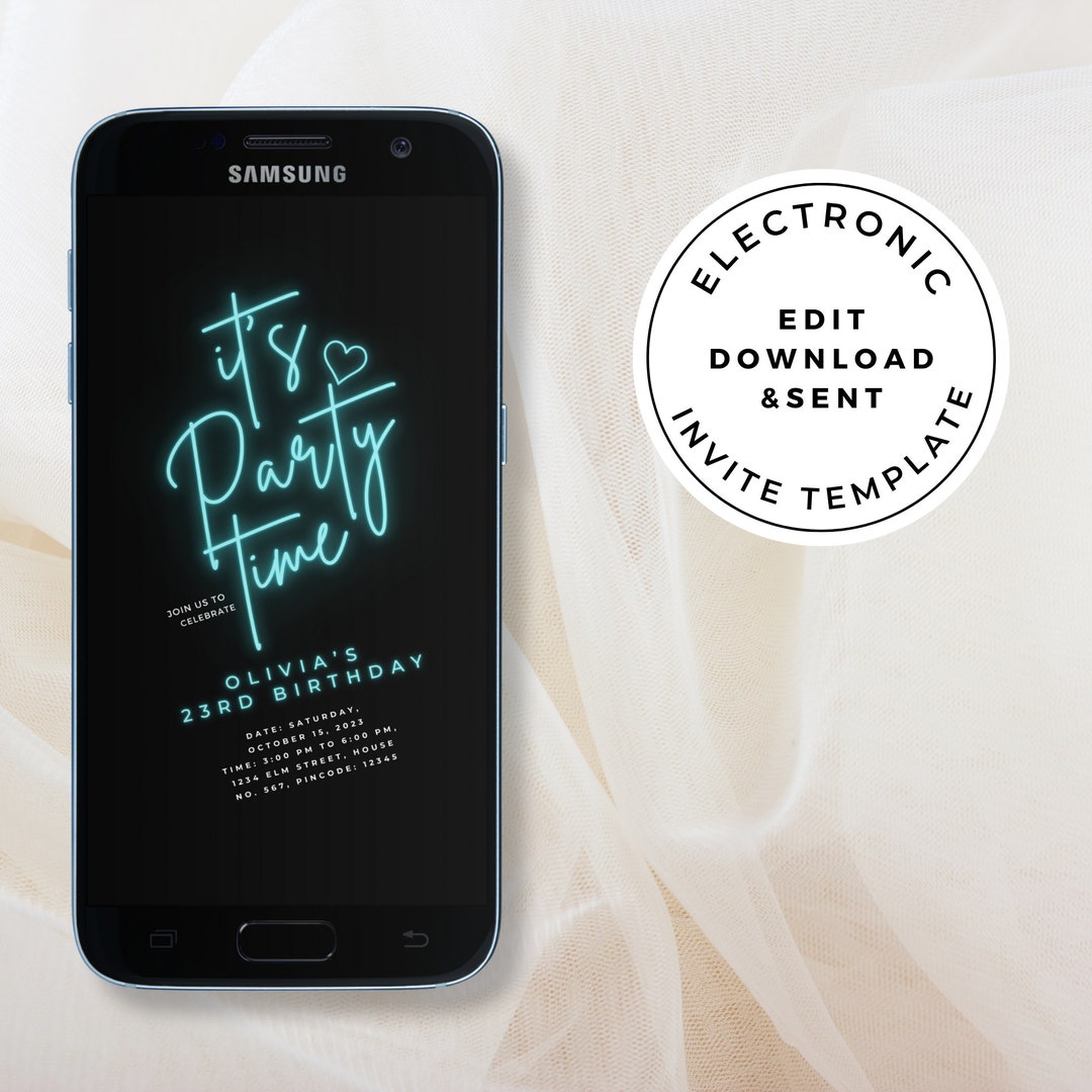 Digital Birthday Invitation Template, Text Message Phone Invite Blue ...