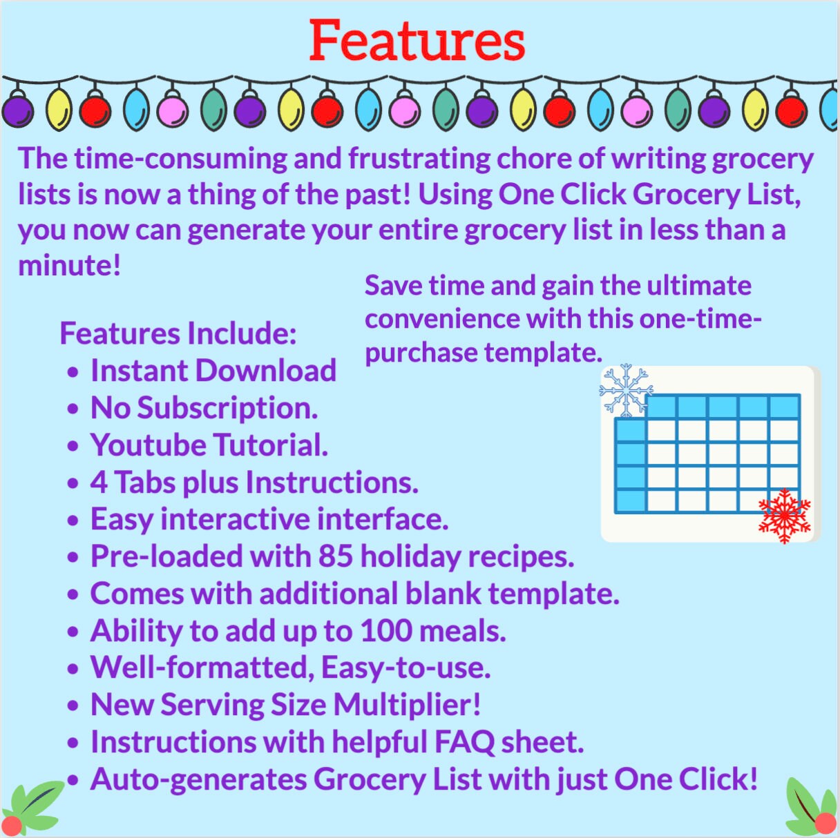 One Click Grocery List Excel Template - Holiday Version. as Seen on ...