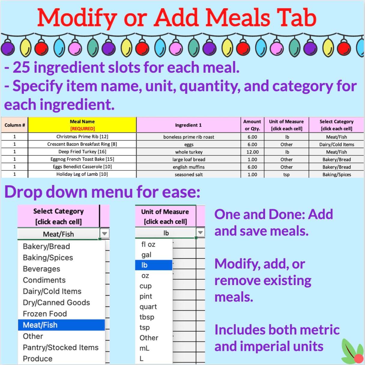 One Click Grocery List Excel Template - Holiday Version. as Seen on ...