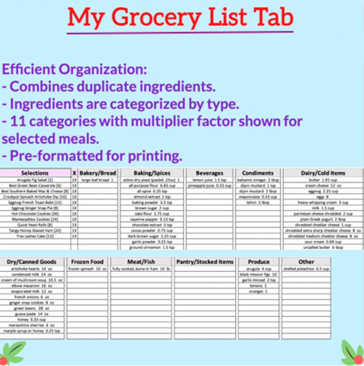 One Click Grocery List Excel Template - Premium Version. as Seen on ...