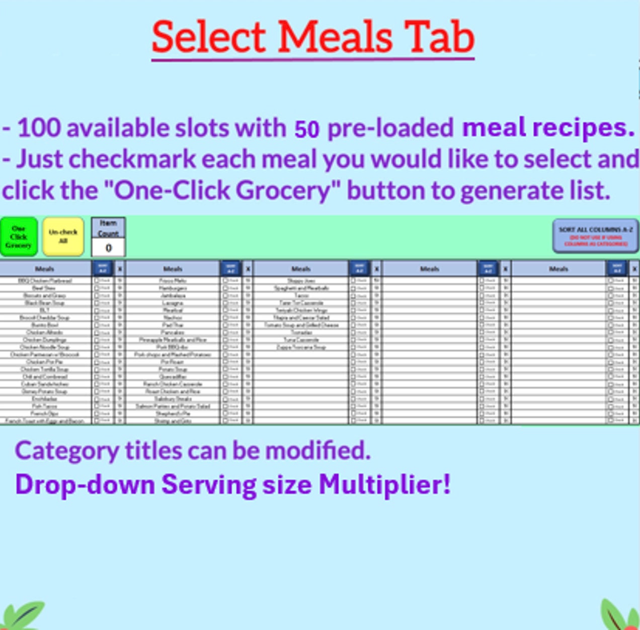 One Click Grocery List Excel Template - Premium Version. as Seen on ...