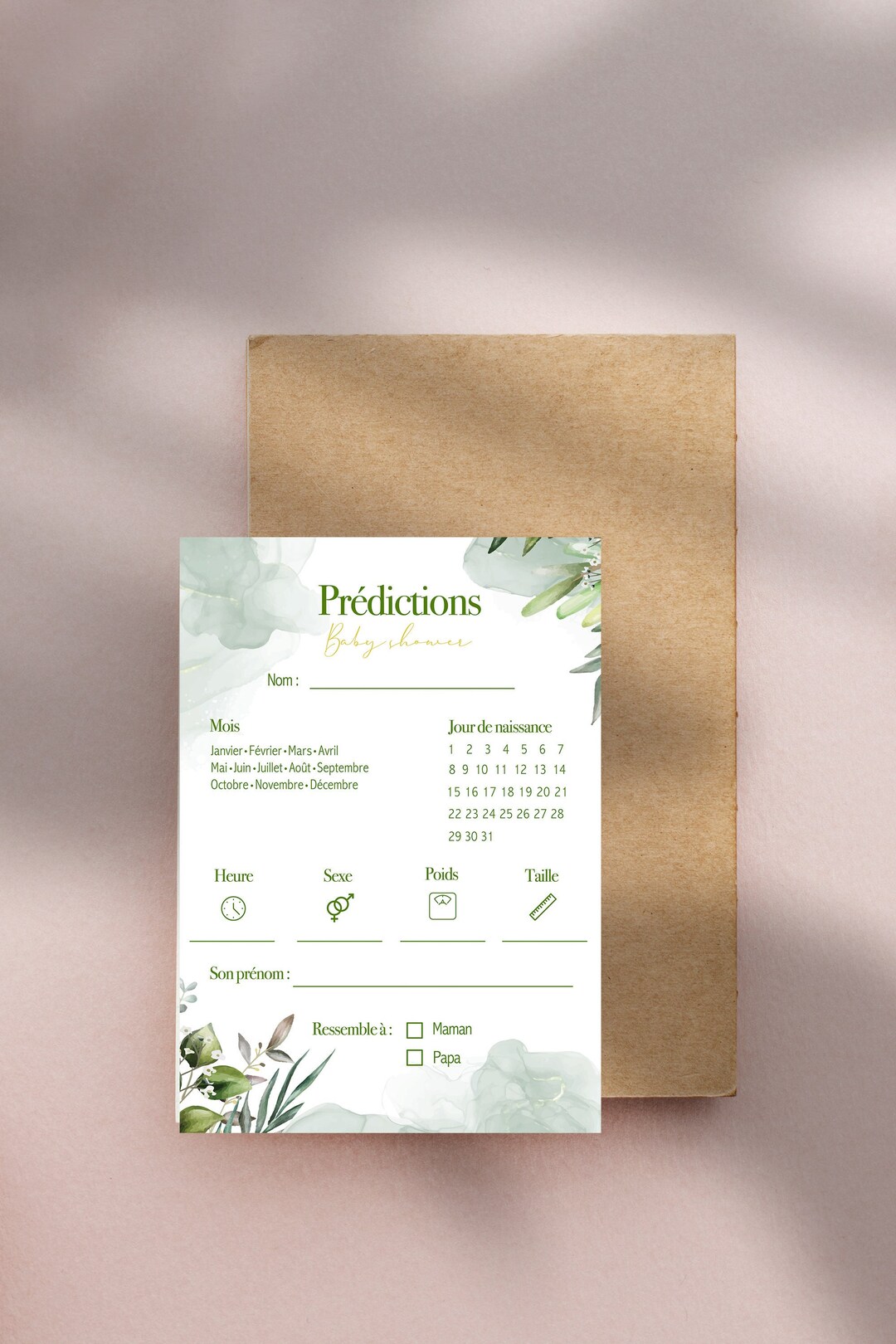 Birth Prediction Card Baby Shower Game PDF Baby Predictions Original ...