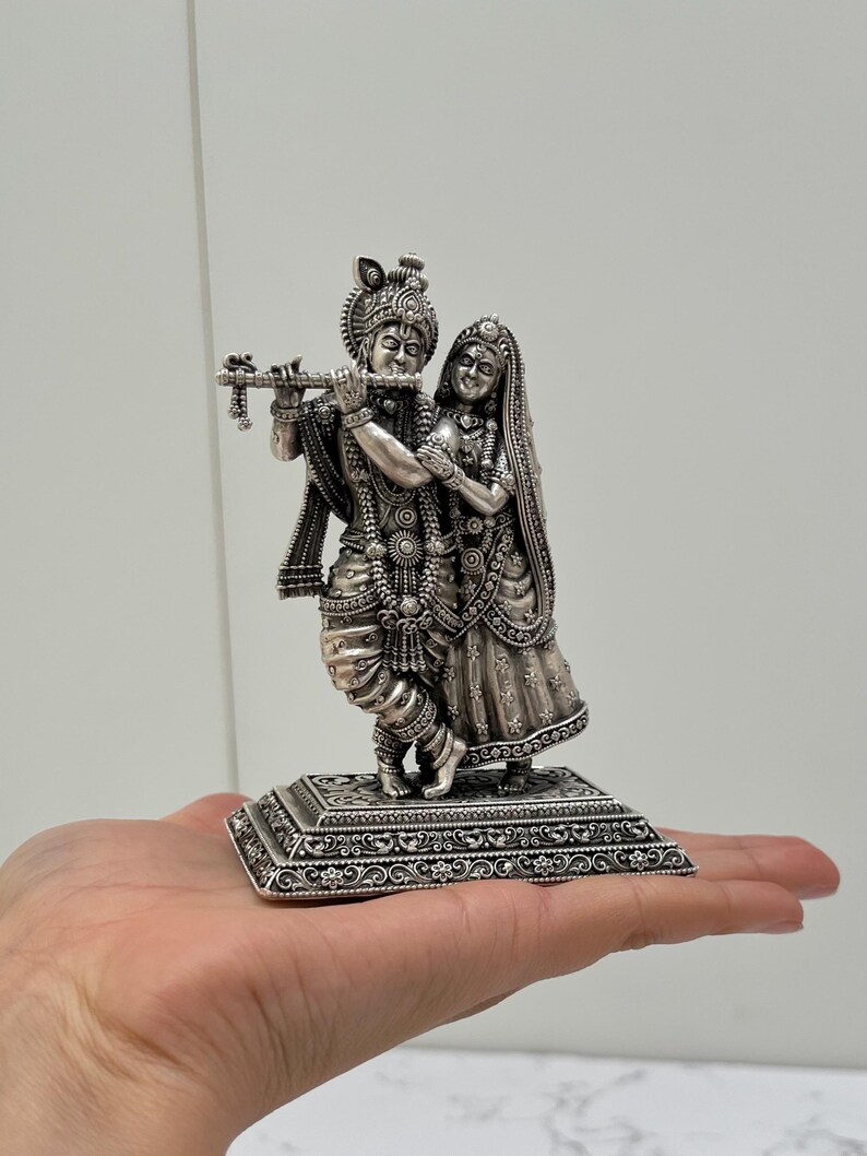 925 Sterling Silver Radha Krishna Idol Murti | Pure Silver Radha ...