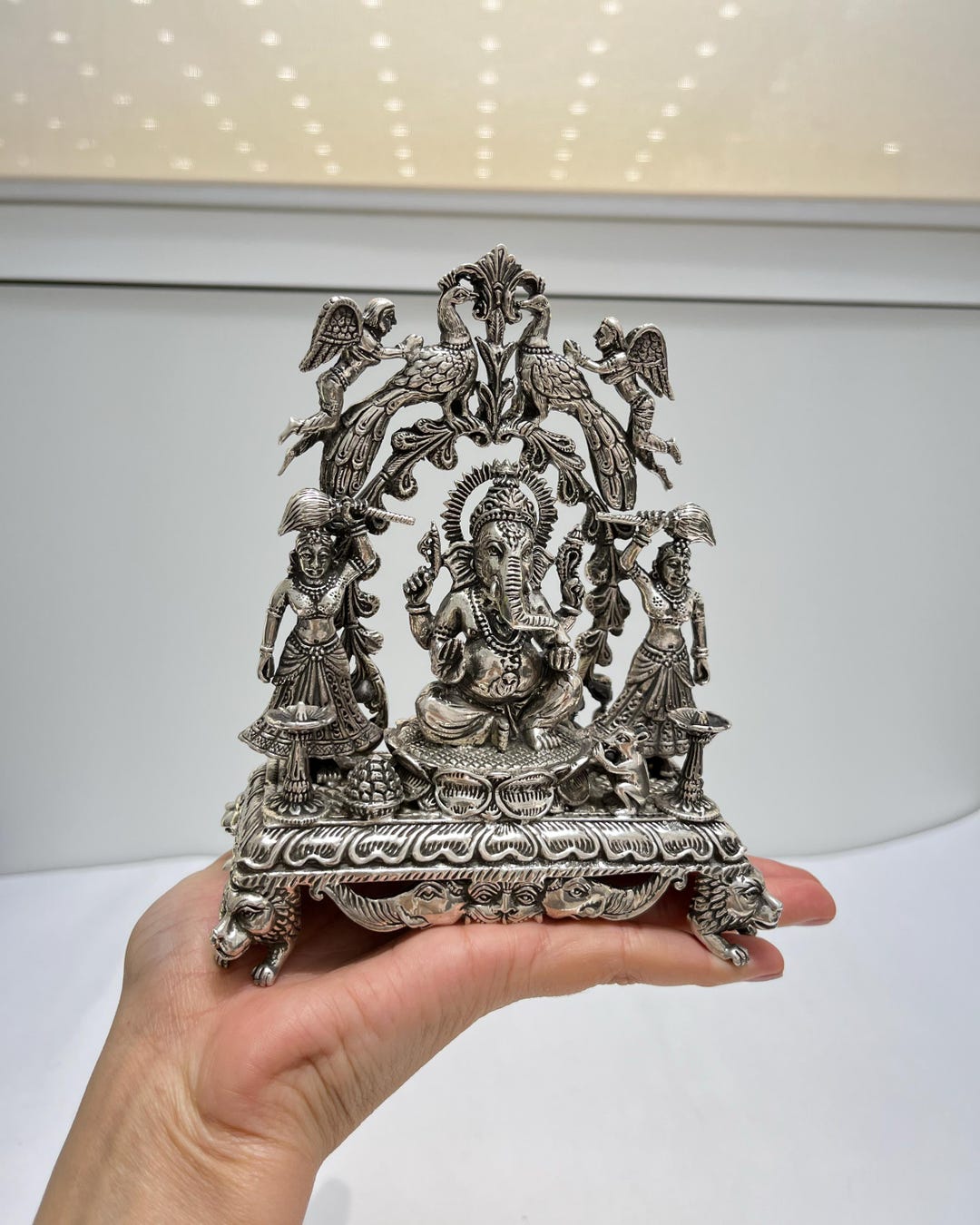 Sterling Silver Ganesha Idol: Pooja Mandir God Statue With Riddhi ...