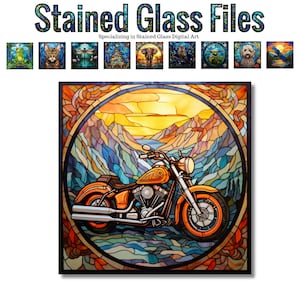 31 Digital Stained Glass Harley Davidson Inspired Motorcycle PNG Square ...