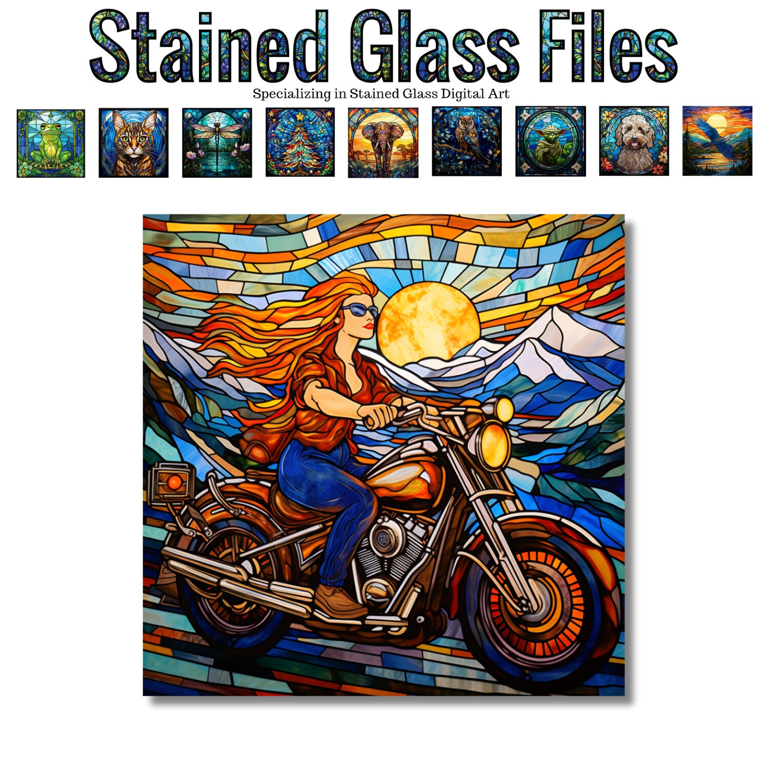 31 Digital Stained Glass Harley Davidson Inspired Motorcycle PNG Square ...