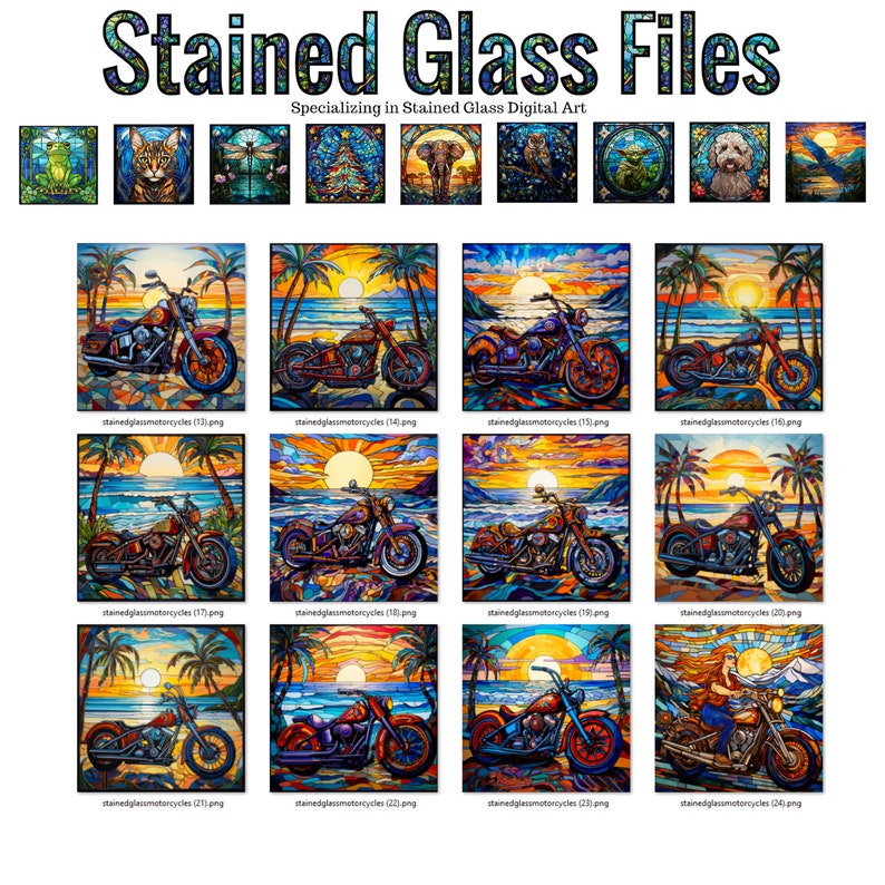 31 Digital Stained Glass Harley Davidson Inspired Motorcycle PNG Square ...