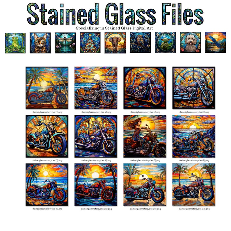 31 Digital Stained Glass Harley Davidson Inspired Motorcycle PNG Square ...