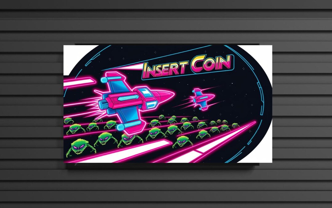 Retro Galaga Arcade Art - Neon 8-bit Video Game Wall Decor - Etsy