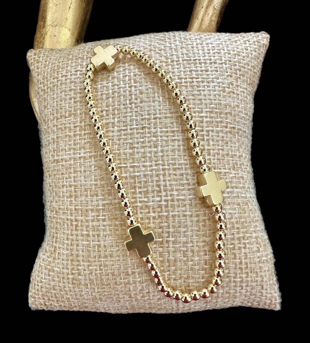 18k Gold Filled Beaded Bracelet With Crosses - Etsy