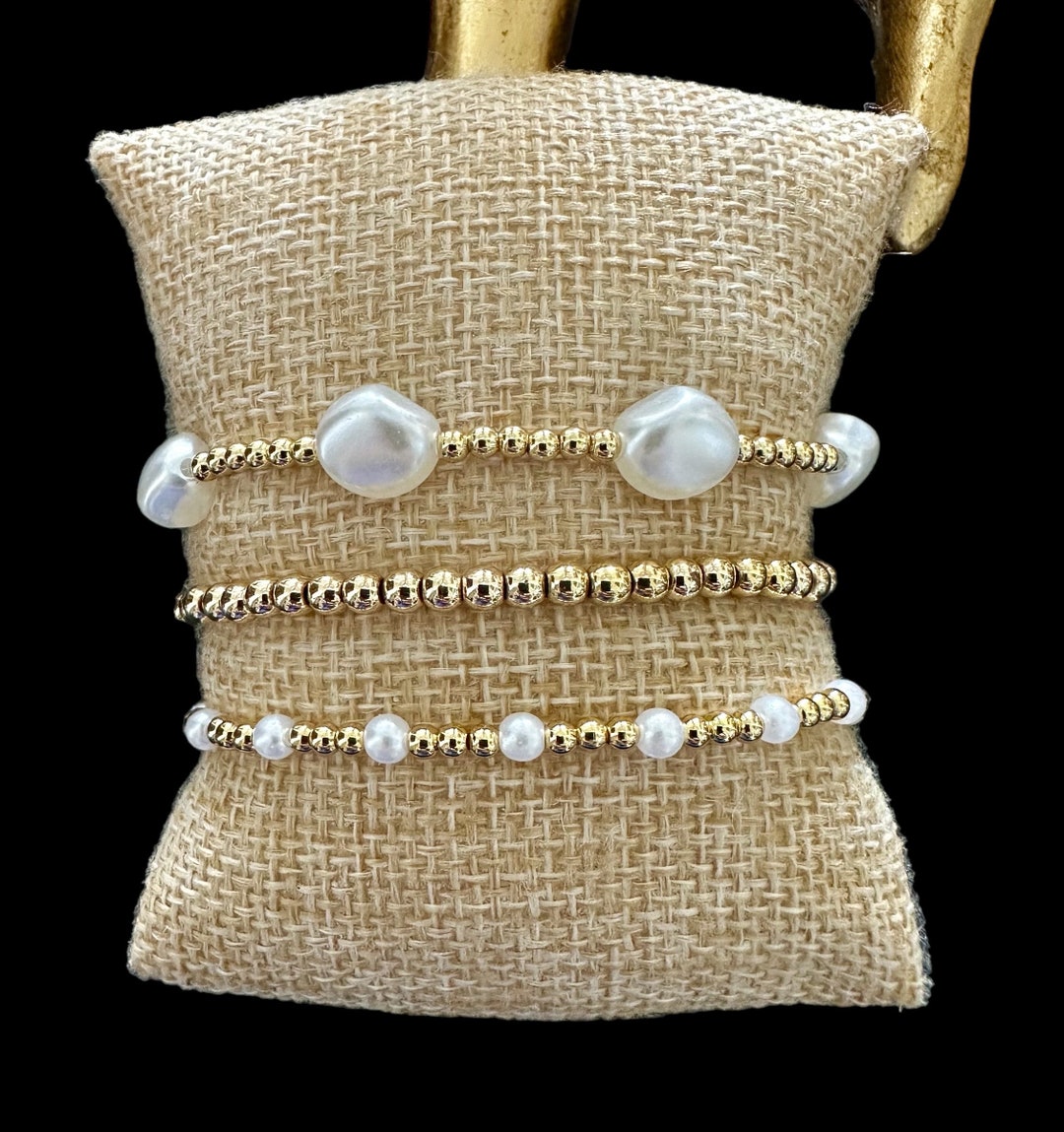 3 Piece Gold Filled Bracelet Stack With Pearl Accents - Etsy