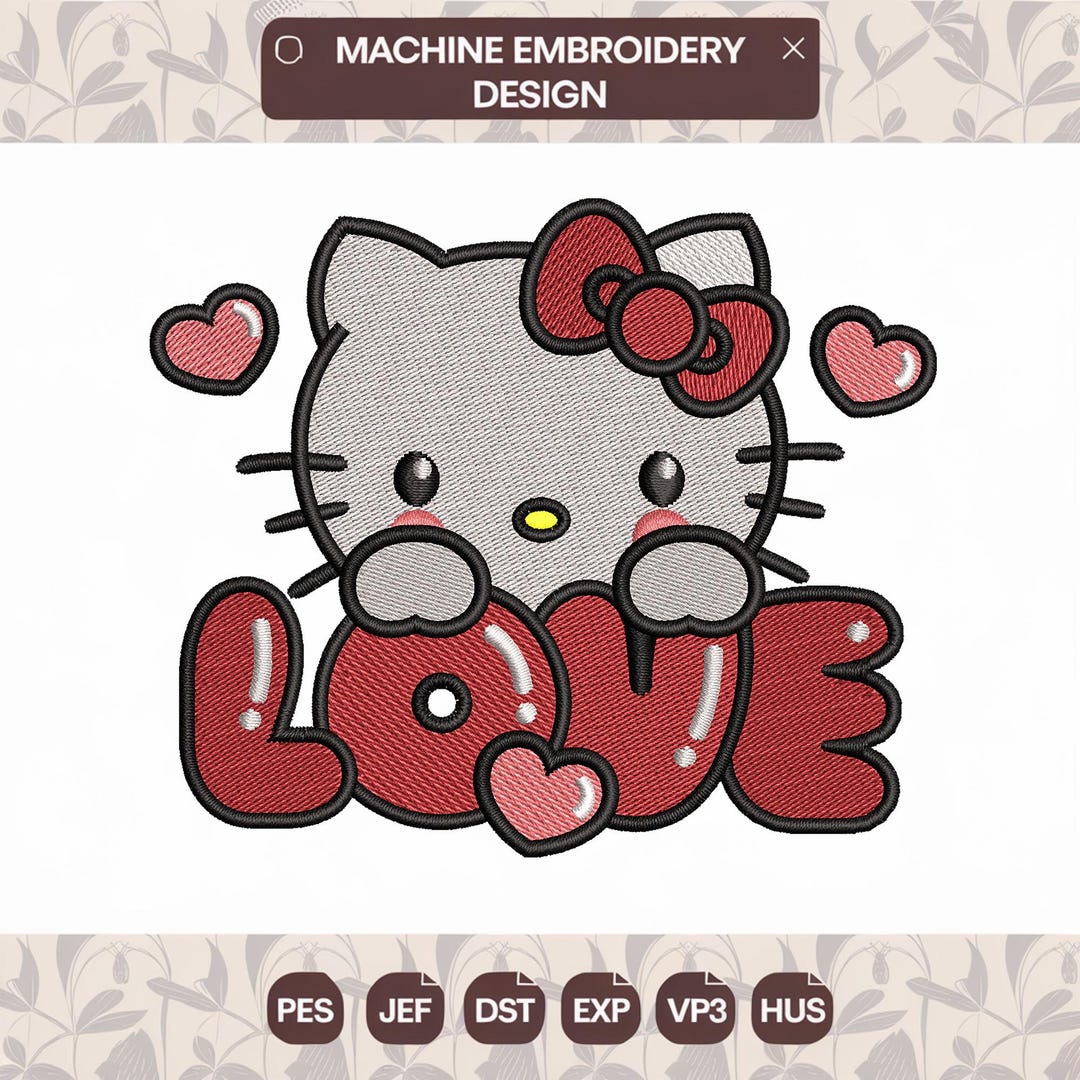 Love Cat Embroidery Designs , Cute Cat Machine Embroidery Files , Cat ...