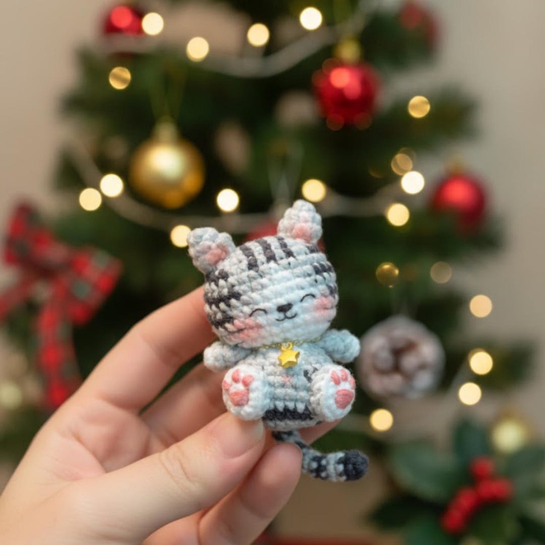 Handmade Crochet Amigurumi Mini Cat Keychain Pattern, Tiny Kitten Charm ...