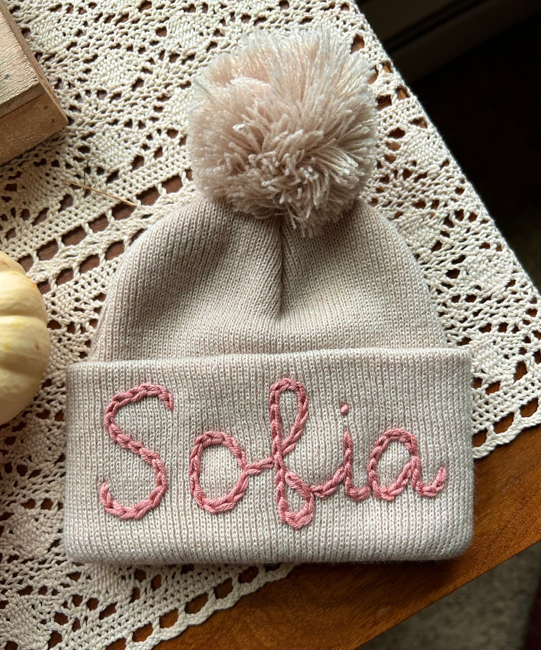 Personalized Hand Embroidered Name Winter Pom-pom Hat for Babies ...