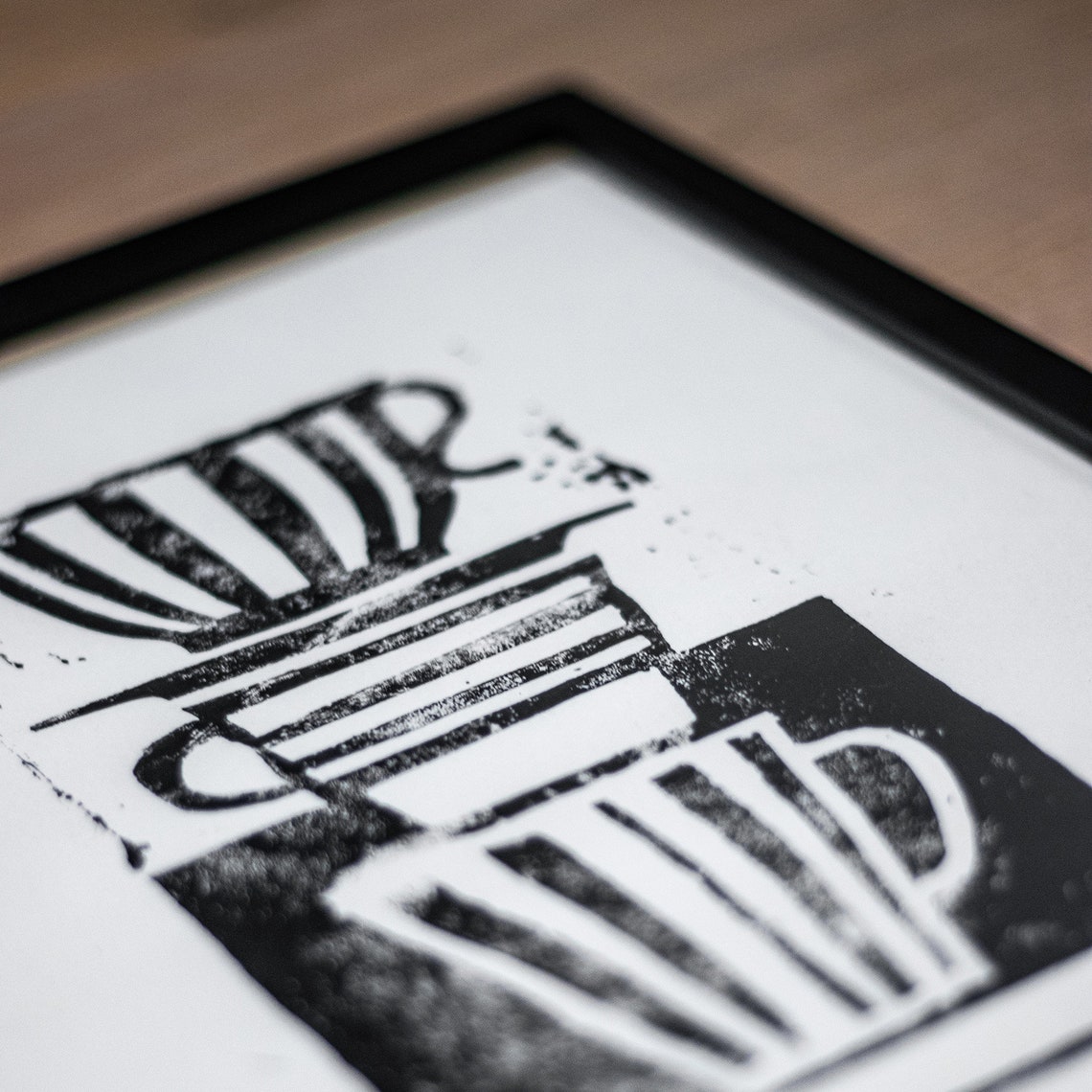 Some of Many Cups 3 Geometric Cups Linocut Print Original Linocut A4 ...