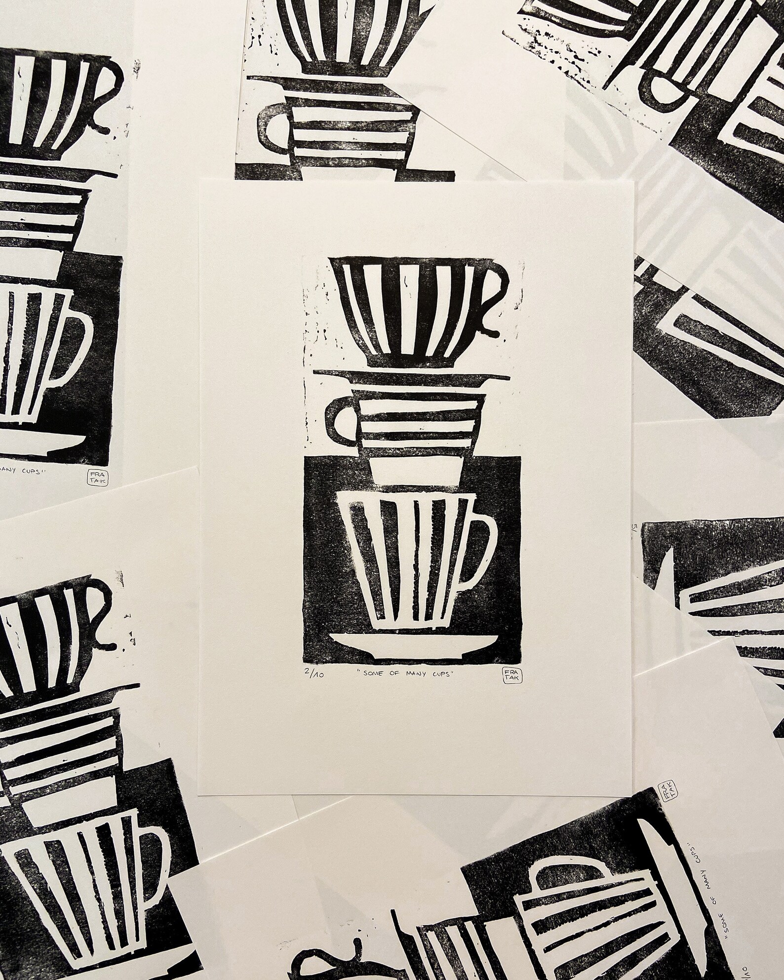 Some of Many Cups 3 Geometric Cups Linocut Print Original Linocut A4 ...