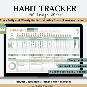 Google Sheets Monthly Habit Tracker Gift for College Student Goal ...