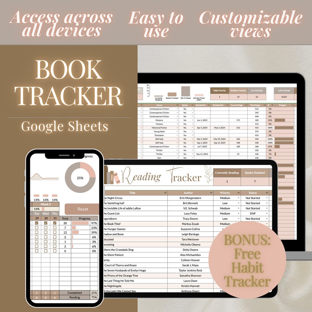 Digital Reading Log: Book Tracker Spreadsheet (excel, Google Sheets) - Etsy