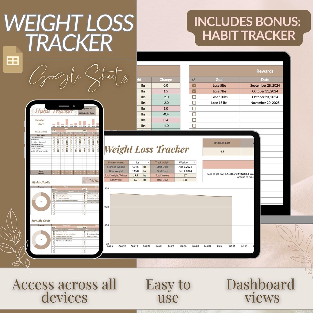Weight Loss Google Sheet Tracker Diary Automatic Updates Long-term ...