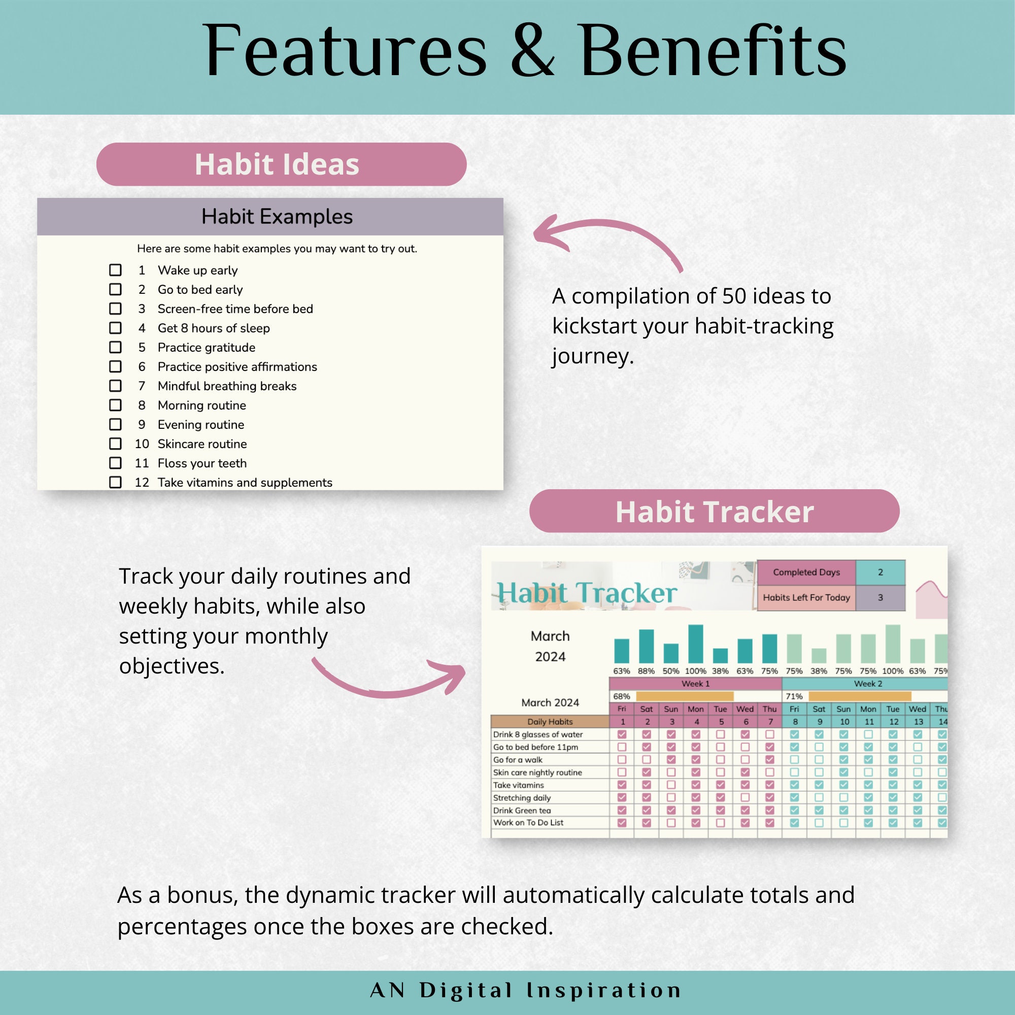 Google Sheets Monthly Habit Tracker Gift for College Student Goal ...
