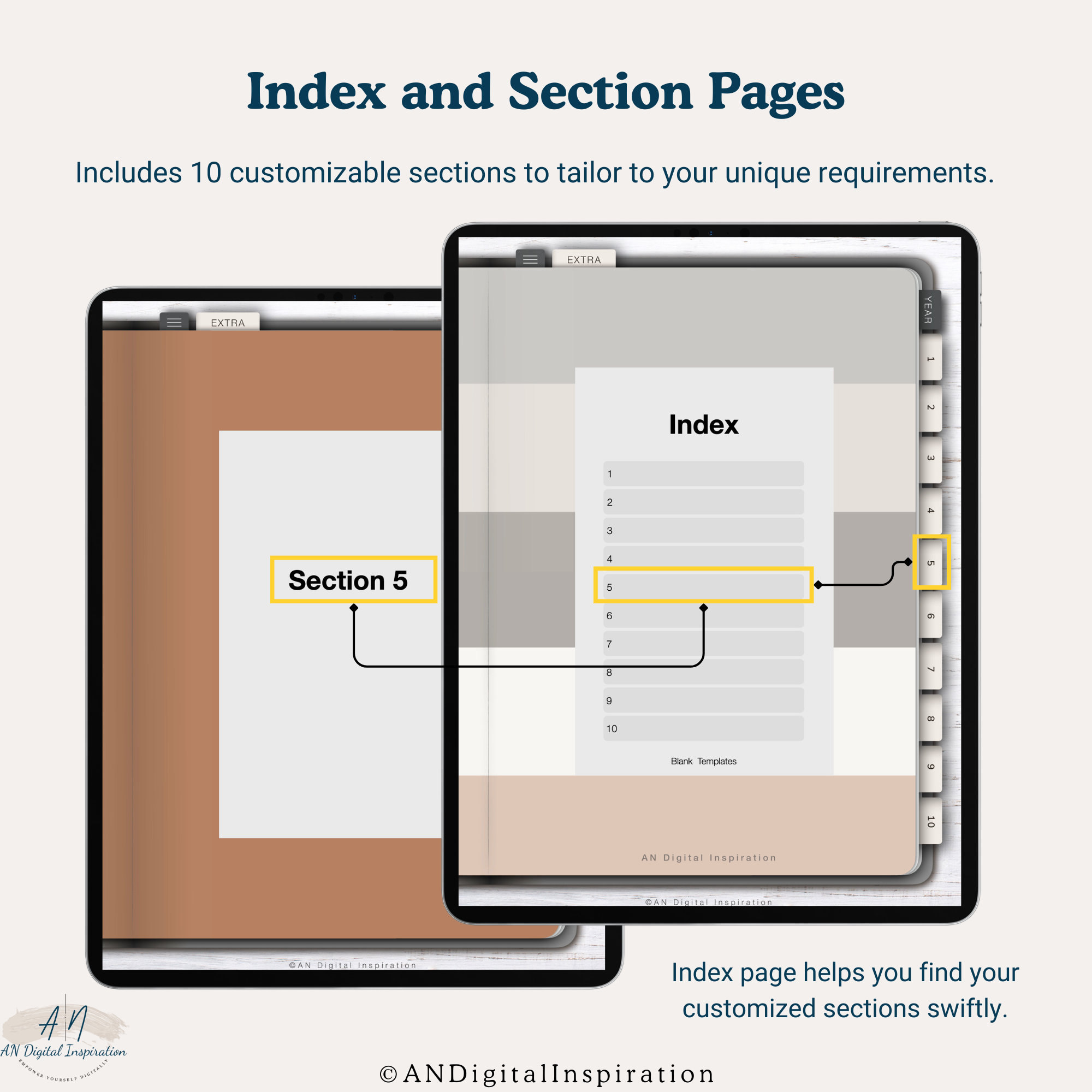 10 Tab Minimalist Digital Notebook Goodnotes Digital Subject Notebook ...