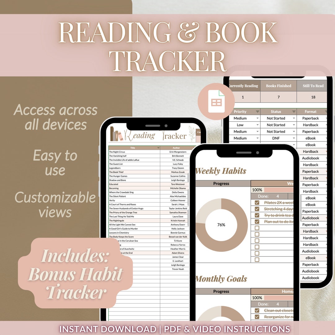 Reading Tracker Google Sheet: Minimalist Digital Journal (excel & PDF ...