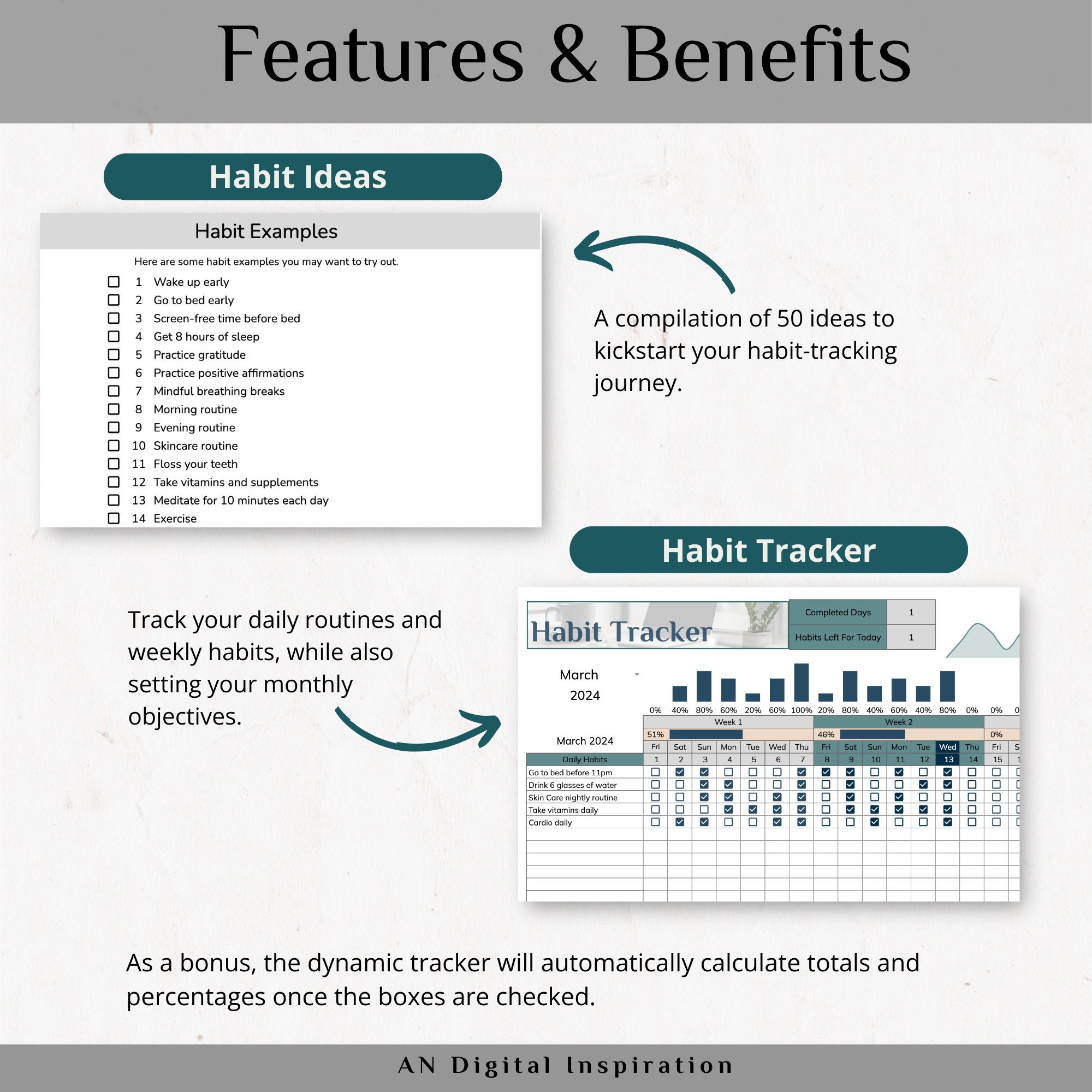 Simple Google Sheets Habit Tracker for Women Daily Habit Planner ...